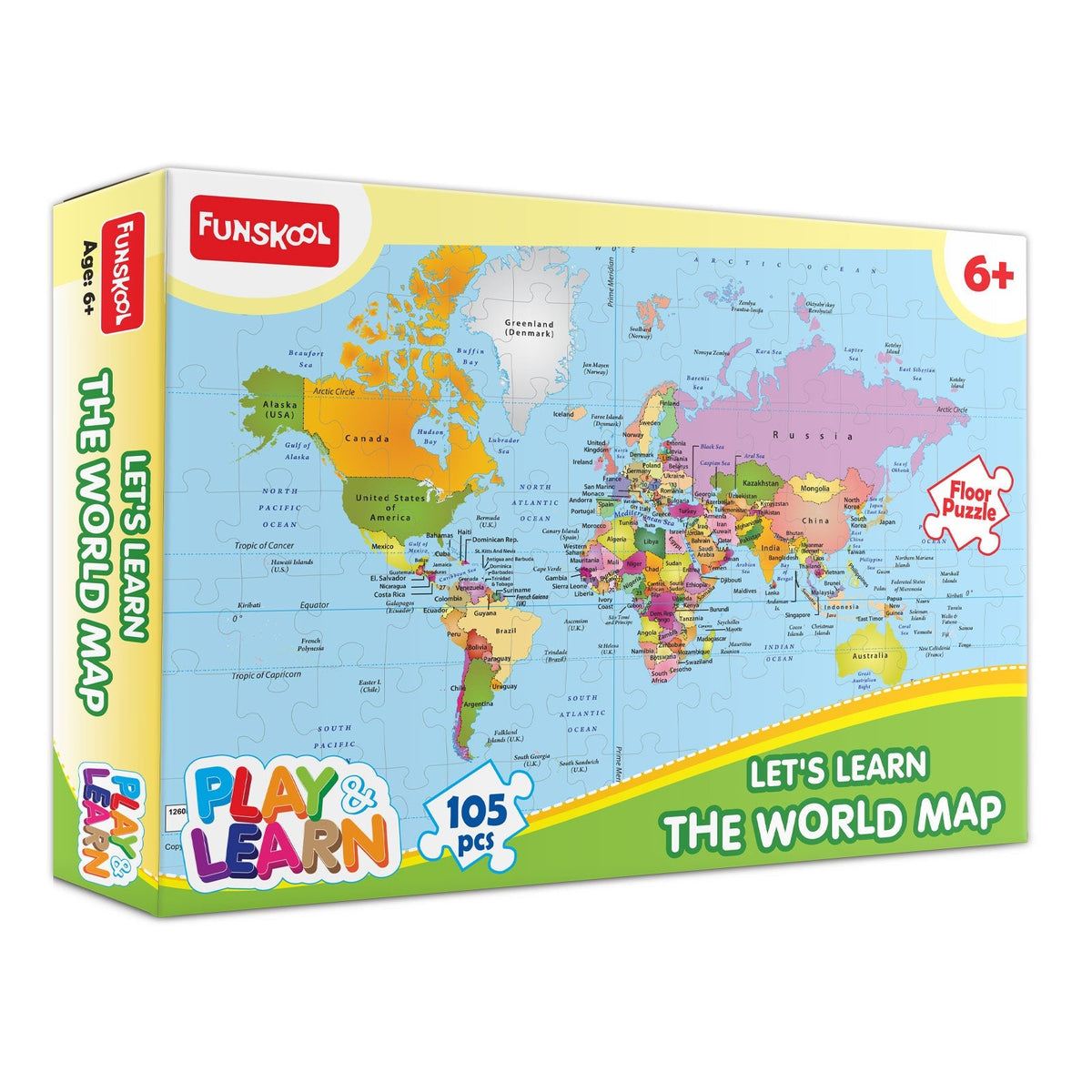 Funskool World Map Learning Puzzles Multicolor Age- 6 Years & Above ...